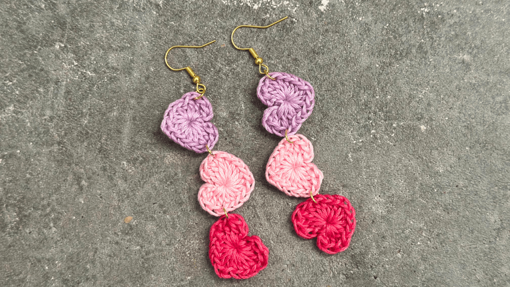 Free Crochet Heart Earrings Pattern